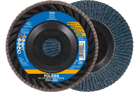 POLIFAN flap disc PFC 115x22.23 mm conical Z60 Universal Line PSF TRIM STEELOX for steel ...