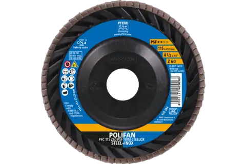 POLIFAN flap disc PFC 115x22.23 mm conical Z60 Universal Line PSF TRIM STEELOX for steel ...