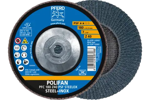 Flap Disc, 7" x 5/8-11, Z PSF STEELOX, 40 Grit, T29, Conical, Zirconia
